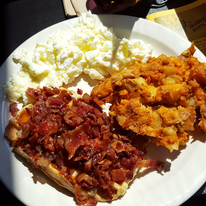 Bacon, eggs, and home fries&mdash;the holy trinity of breakfast&mdash;find their perfect canvas on this plate that screams "good morning" in the most delicious way.