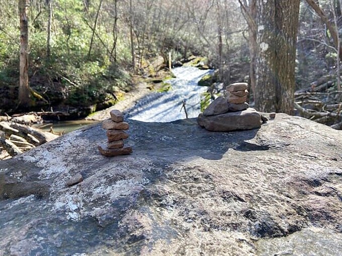 Nature's own zen garden. These carefully balanced stones mark the path of fellow travelers, a wilderness version of "I was here."