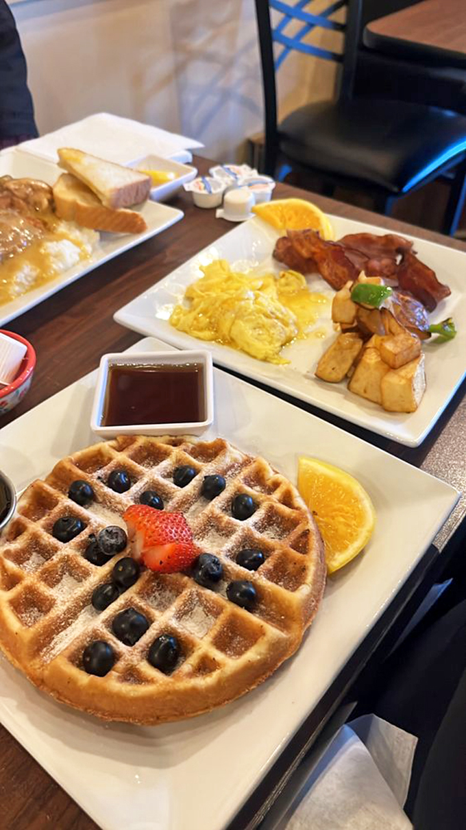 Breakfast of champions? More like breakfast of geniuses. Three plates of morning glory that would make hitting the snooze button a criminal offense.