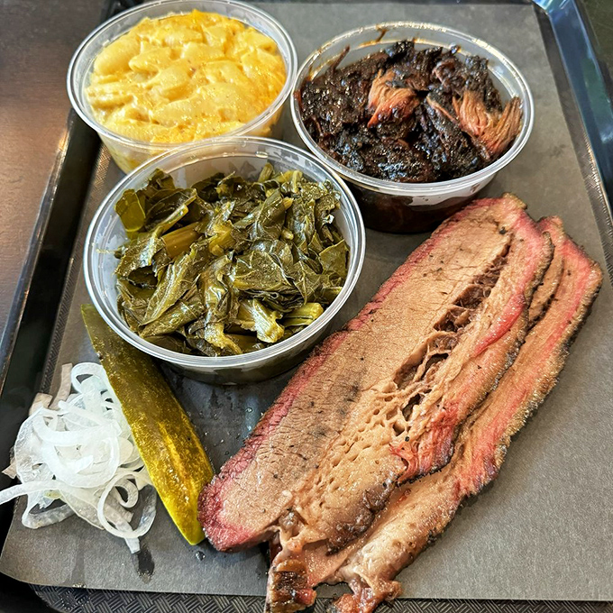 This isn't just brisket &ndash; it's a master class in patience. That smoke ring isn't Photoshopped; it's earned through hours of careful tending.