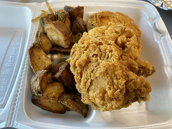 Two sides don't just accompany this chicken dinner&mdash;they complete a Southern trinity of comfort that transcends mere eating.