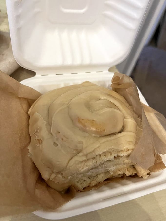 Architecture that makes Frank Lloyd Wright jealous. This perfectly structured cinnamon roll balances pillowy dough with a glaze that knows exactly when to stop being sweet.