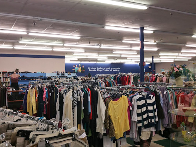 The clothing section resembles a textile rainbow, where yesterday's trends await rediscovery by tomorrow's fashion-forward bargain hunters.