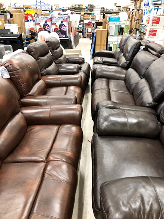 Leather recliners stand at attention like buttery-soft soldiers, ready to transform your living room and cradle your posterior for years to come.
