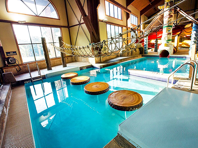 Lily pad crossing: where dignity goes to die and childhood joy is reborn. These floating stepping stones separate the brave from those who prefer dry socks.