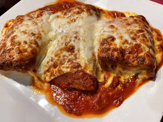 Eggplant parmigiana that's having an identity crisis as a lasagna &ndash; and we're all better for it. That cheese pull deserves its own Instagram account.