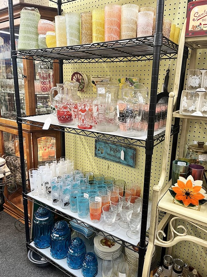Vintage glassware that makes even tap water taste fancy. Each tumbler and pitcher holds cocktail parties and Sunday dinners from decades past.