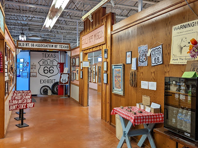 Beyond barbed wire: The museum complex houses other exhibits including this Route 66 display. Road trip nostalgia without the questionable gas station bathrooms.