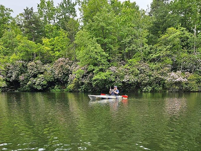 Two explorers navigate Oconee's pristine waters, proving that the best conversations happen when there's nothing but a paddle between you and silence.