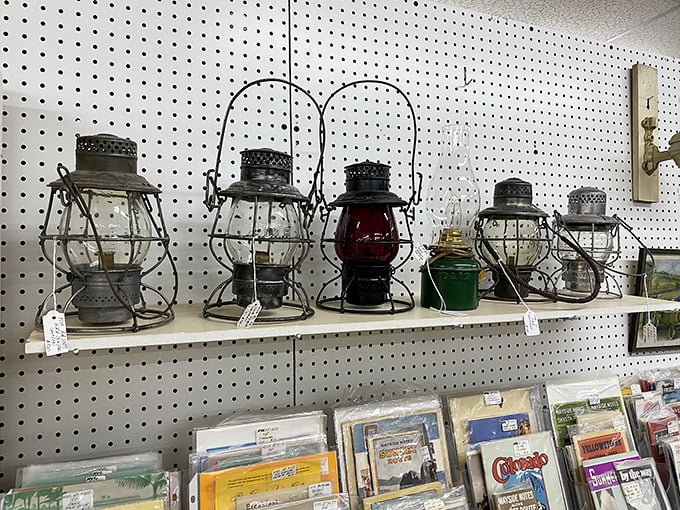 Railroad lanterns that once guided trains now stand ready to illuminate your home. That red one is practically begging to tell ghost stories.