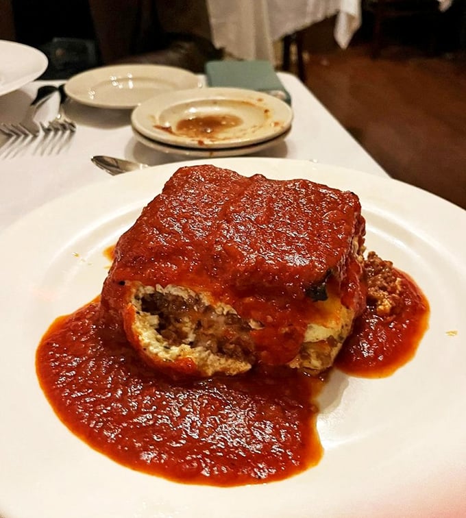 Not so much a lasagna as an architectural marvel of sauce, cheese, and meat. This is what comfort looks like in edible form.