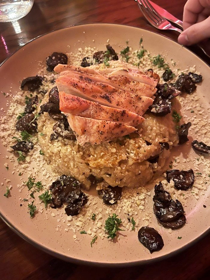 Risotto that's achieved the impossible&mdash;creamy without being soupy, topped with perfectly grilled salmon that would make both cowboys and Italians weep with joy.