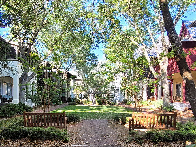 Hidden green spaces between buildings offer quiet retreats where you can pretend you're contemplating life's mysteries when you're really just digesting lunch.