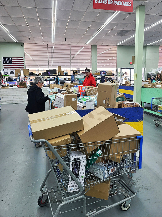 The thrill of the hunt brings shoppers together. Like paleontologists uncovering fossils, they carefully sift through potential treasures.