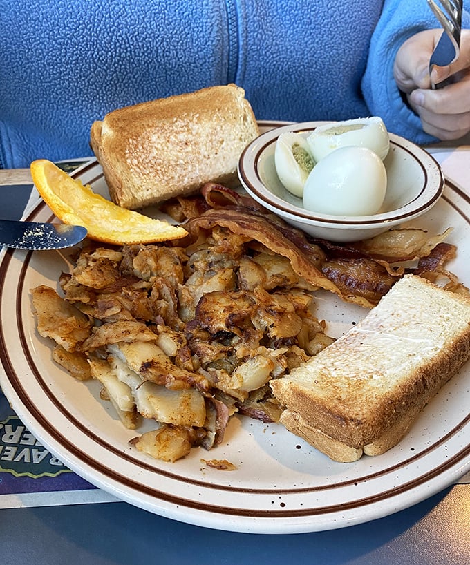 Breakfast nirvana achieved: perfectly toasted bread, farm-fresh eggs, and those addictive home fries that have earned their own Delaware zip code.