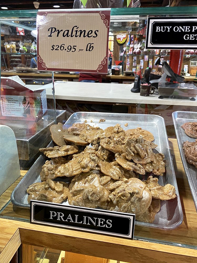 Southern pralines displayed like the crown jewels they are. These pecan-studded discs of buttery perfection might be the reason everyone in Savannah is so darn friendly.