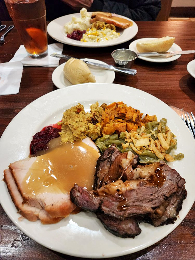 Thanksgiving has nothing on this plate&mdash;prime rib, turkey, stuffing, and all the fixings create a meat-lover's masterpiece that would make your cardiologist wince.