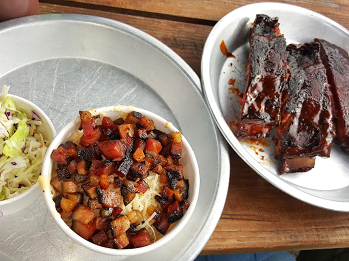 These sides aren't playing supporting roles&mdash;they're co-stars. The beans have chunks of meat that would be the headliner at lesser establishments.