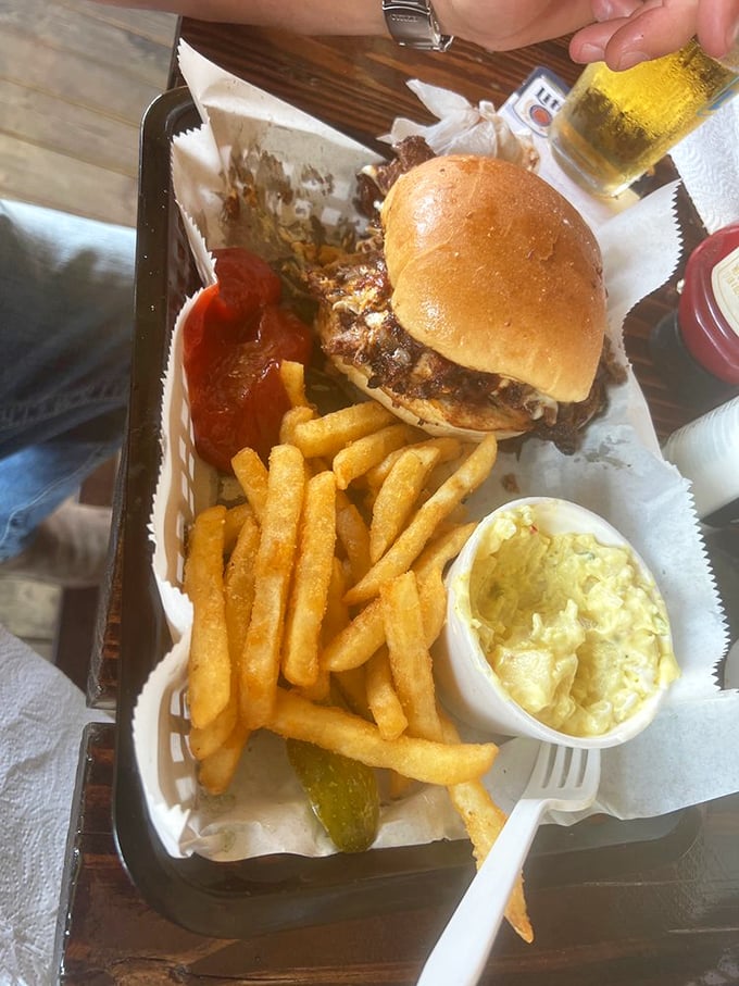 The sandwich that launched a thousand road trips. Golden fries, creamy slaw, and that impossibly tender roast beef&mdash;a holy trinity of lunchtime bliss.