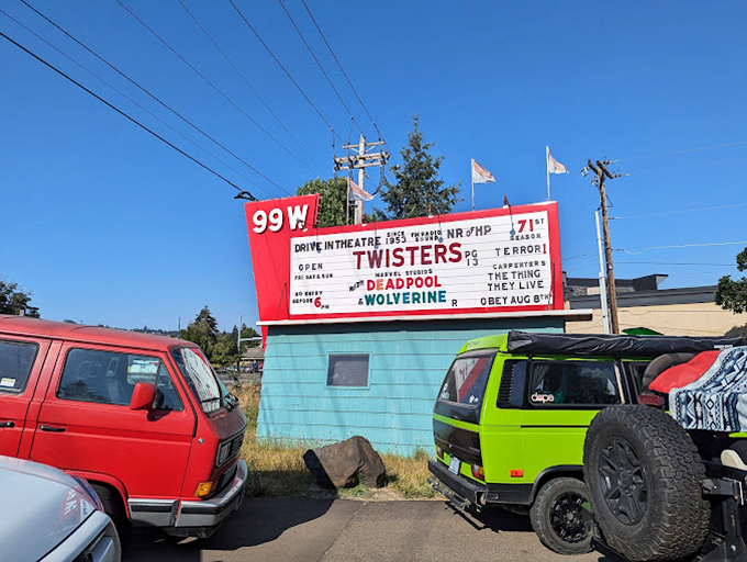 The marquee promises a perfect summer night of "Twisters" and superhero action&mdash;where else can you see Deadpool and Wolverine from your own car?