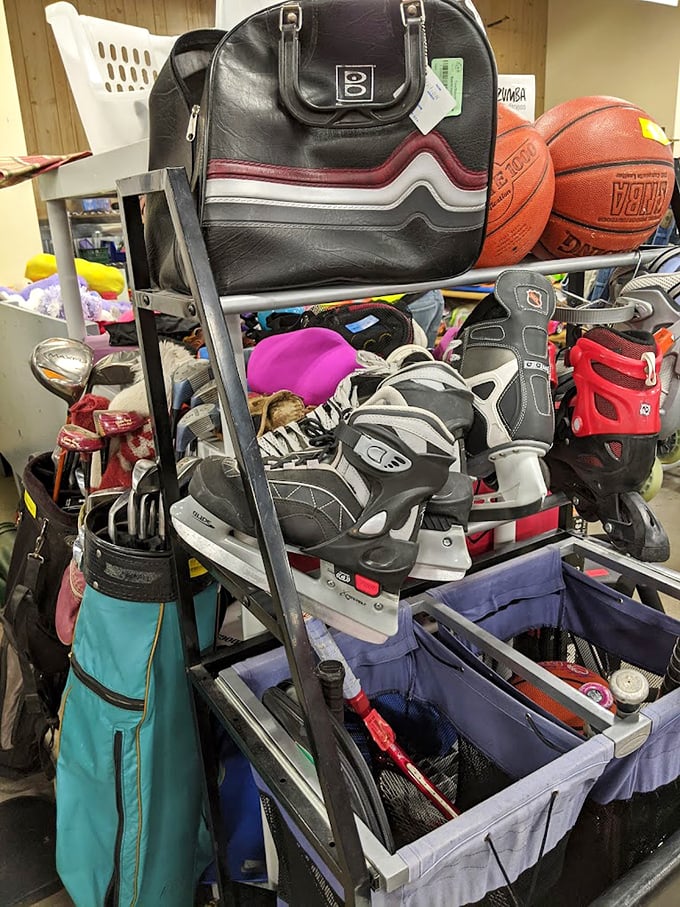 The sporting goods section is where retired equipment finds new purpose&mdash;those ice skates might have Olympic dreams still tucked inside them.