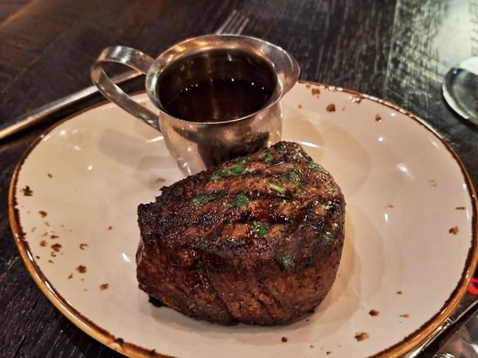 A perfect steak doesn't need much company&mdash;just a small metal cup of sauce on the side, like a loyal friend who knows when to speak up and when to stay quiet.