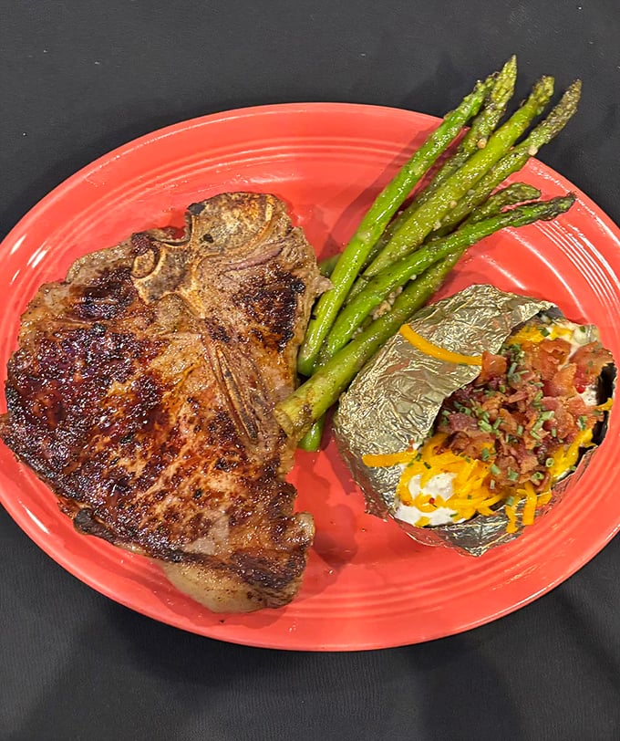 A T-bone that would make Fred Flintstone jealous, paired with asparagus that actually makes you want to eat your vegetables. Balance achieved!