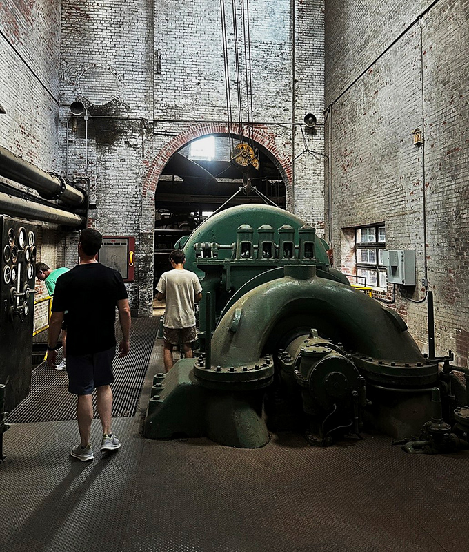 The massive green blower engine stands silent now, but once breathed life into furnaces hot enough to transform rock into the backbone of America.