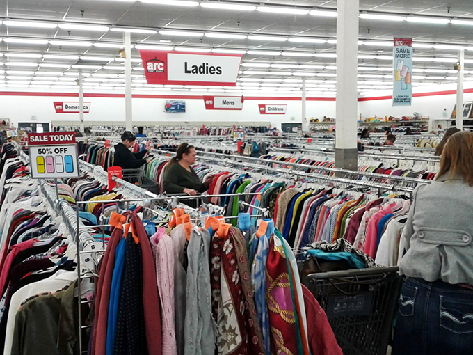 The ladies' clothing section: where patience meets persistence, and shoppers navigate the racks like seasoned explorers on a mission.