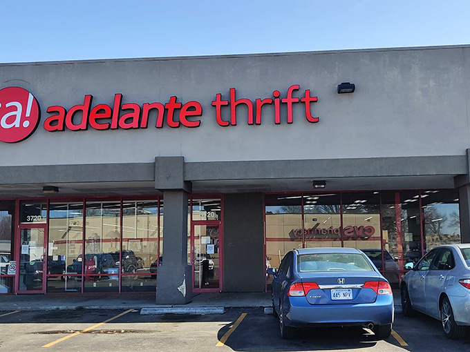 Adelante Thrift: The bold red signage beckons like a matador's cape, daring bargain bulls to charge in and score amazing deals.