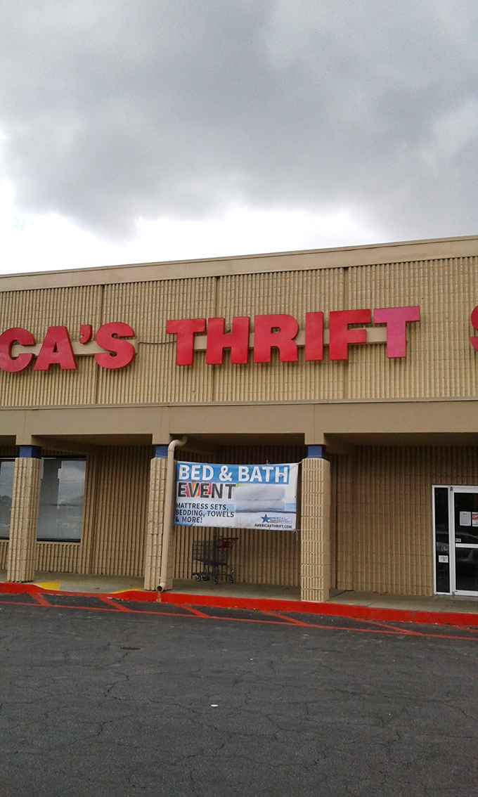 America's Thrift Store's tan exterior hides a kaleidoscope of possibilities &ndash; the beige building equivalent of a plain chocolate with caramel inside.