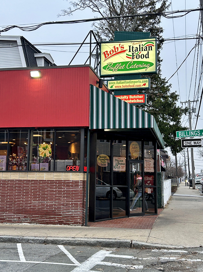 Bob's Italian Foods' vintage sign glows like a beacon for the sandwich-starved, promising old-school delights without a hint of pretension.
