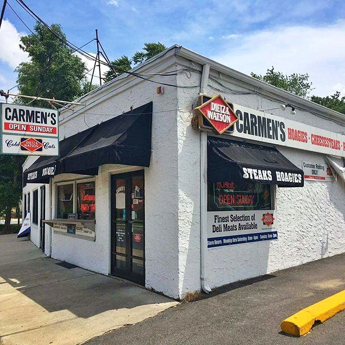 Carmen's Deli's simple white building doesn't need fancy decor - the legendary hoagies and cheesesteaks do all the talking.