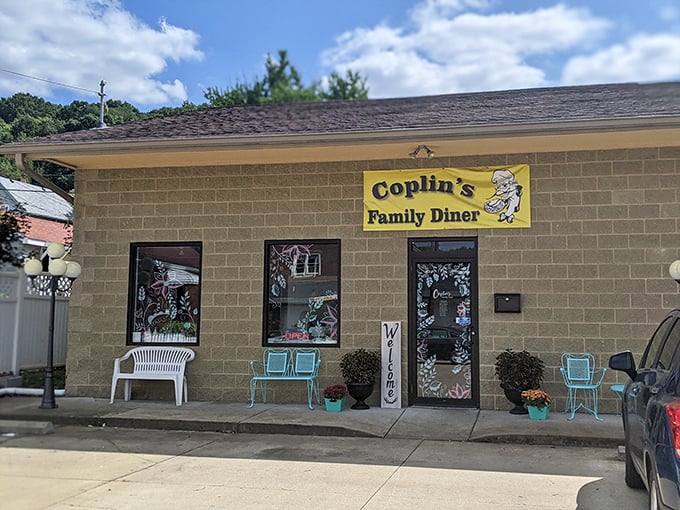 Coplin's cheerful yellow sign serves as a beacon for those seeking refuge from a world of microwaved mediocrity.