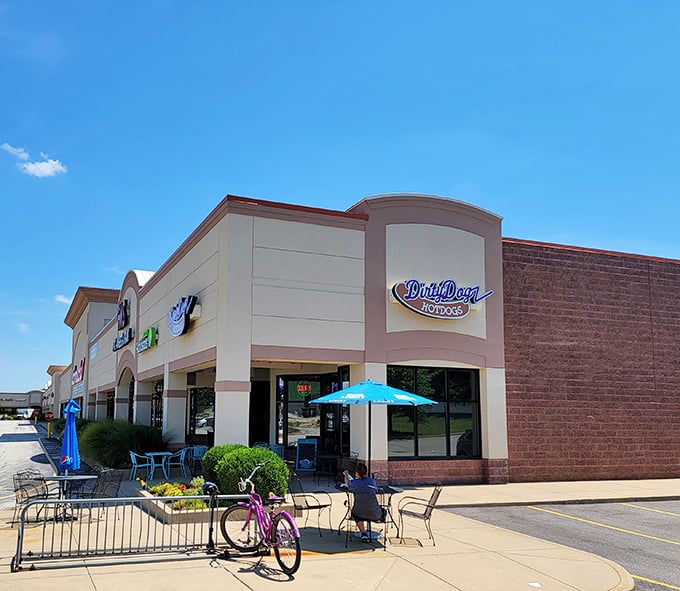 Classic brick, modern flavor&mdash;Dirty Dogz Hot Dogs' exterior hints at the Chicago-style perfection waiting just beyond those doors.