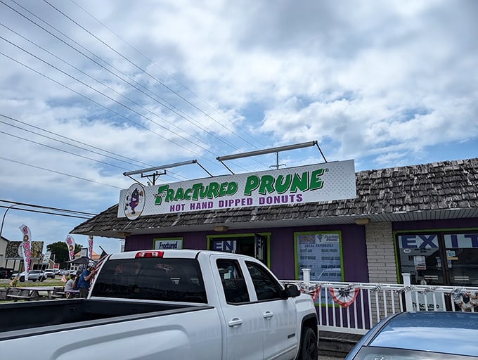Fractured Prune's whimsical purple-and-green facade is like Willy Wonka decided to open a donut shop at the beach.