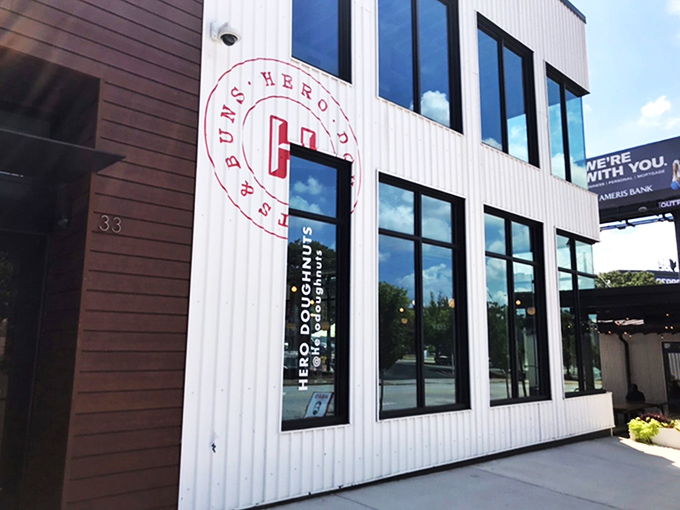 HERO's modern white exterior stands like a blank canvas, waiting to paint your taste buds with flavor masterpieces inside.