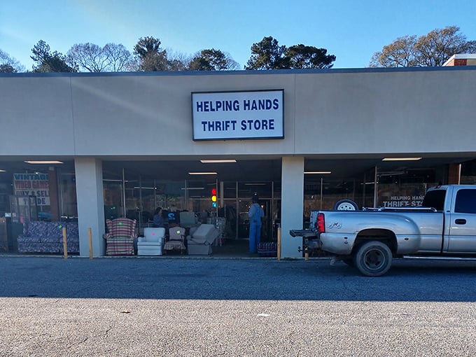 Unassuming on the outside, cavernous on the inside. Helping Hands proves you should never judge a thrift store by its storefront.