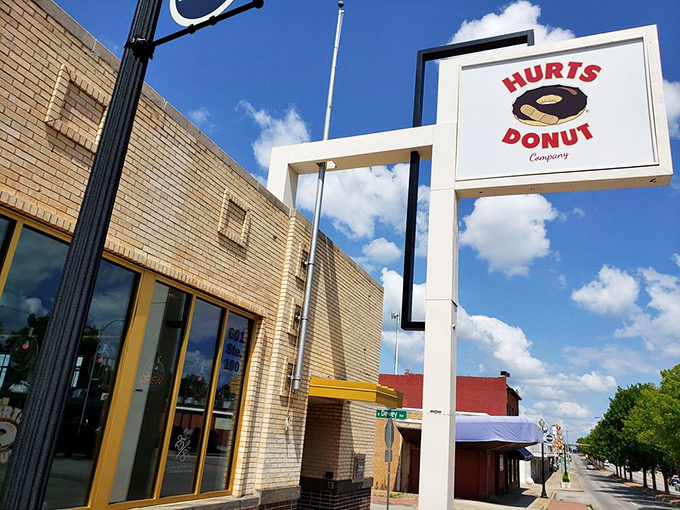 The sign says "Hurts" but your taste buds will feel nothing but joy. This brick-faced bakery houses Oklahoma City's most creative circular treats.