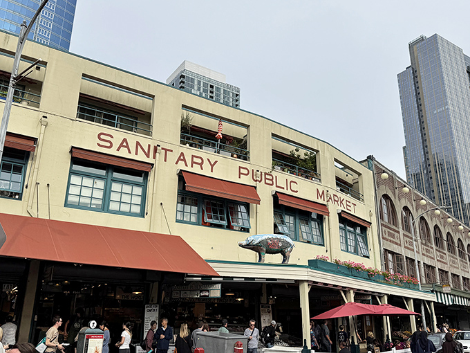 Jack's Fish Spot – where the Sanitary Market sign above promises cleanliness, and the seafood below delivers deliciousness.