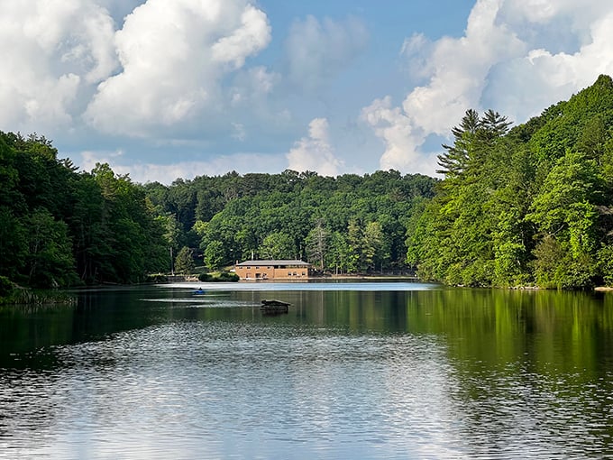 Mirror, mirror on the lake—Little Beaver's calm waters perfectly reflect the surrounding forest like nature's own Instagram filter.