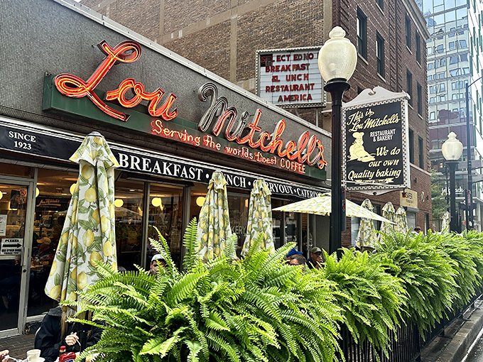 Lou Mitchell's iconic neon sign has guided breakfast pilgrims for decades. The breakfast equivalent of a Chicago handshake.
