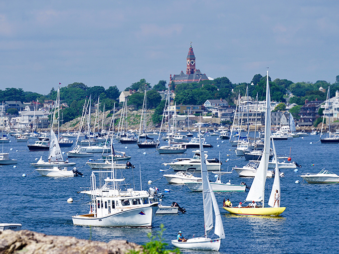 Marblehead's harbor view – where boats bob like bath toys and the ocean stretches toward tomorrow.