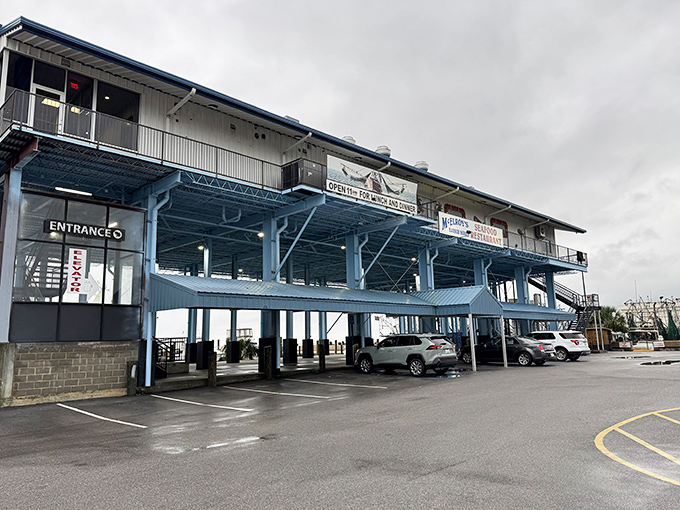 McElroy's Harbor House stands tall on stilts - ready to serve seafood with a side of spectacular water views. 