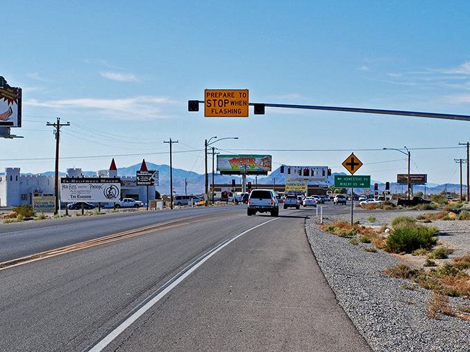 Pahrump's main drag shows off its no-nonsense desert charm, where practicality meets that wide-open Nevada freedom.