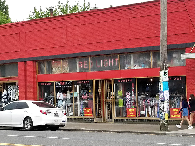 Red Light's vibrant building stands out like a fashion emergency beacon on Hawthorne Boulevard &ndash; stop, look, and shop!
