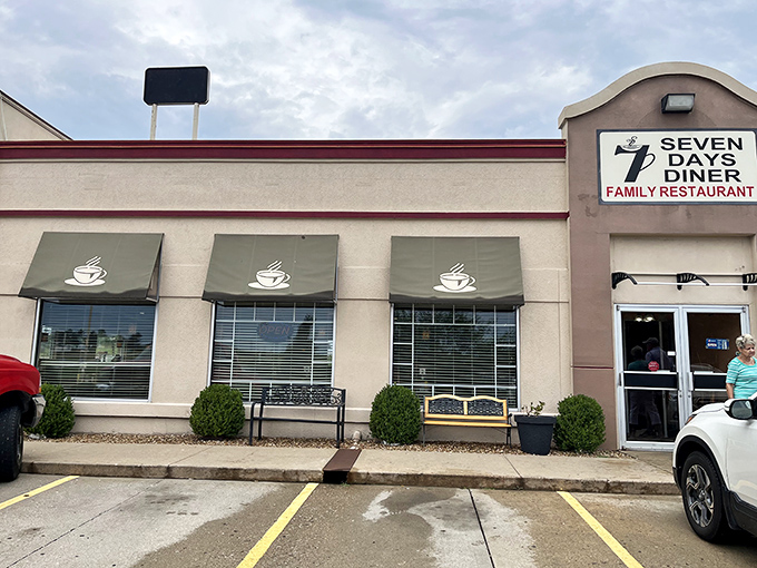 Seven Days serves comfort seven days a week beneath those charming coffee cup awnings.