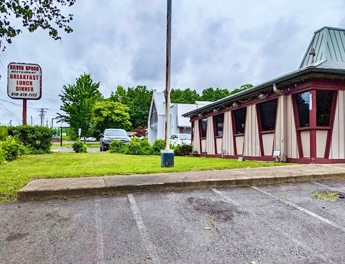 The Silver Spoon's distinctive Tudor styling stands out like a fairytale cottage promising magical comfort food within.