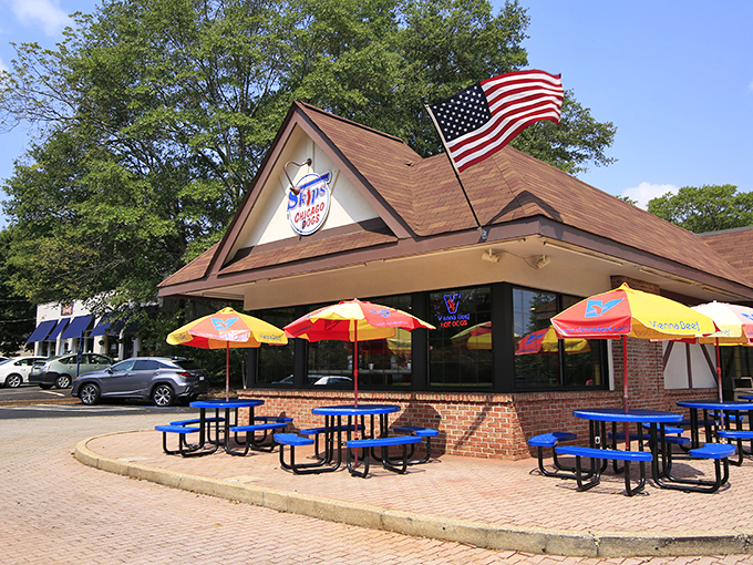 Skip's Chicago Dogs brings a taste of Wrigleyville to Avondale Estates. Those red umbrellas might as well be portals straight to the Windy City.