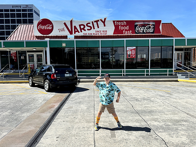 The Varsity's iconic signage stands as an Atlanta landmark where time stops but hunger satisfaction never does.